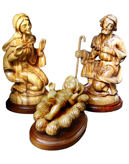 Holy Family Olive wood set three statues with fine details